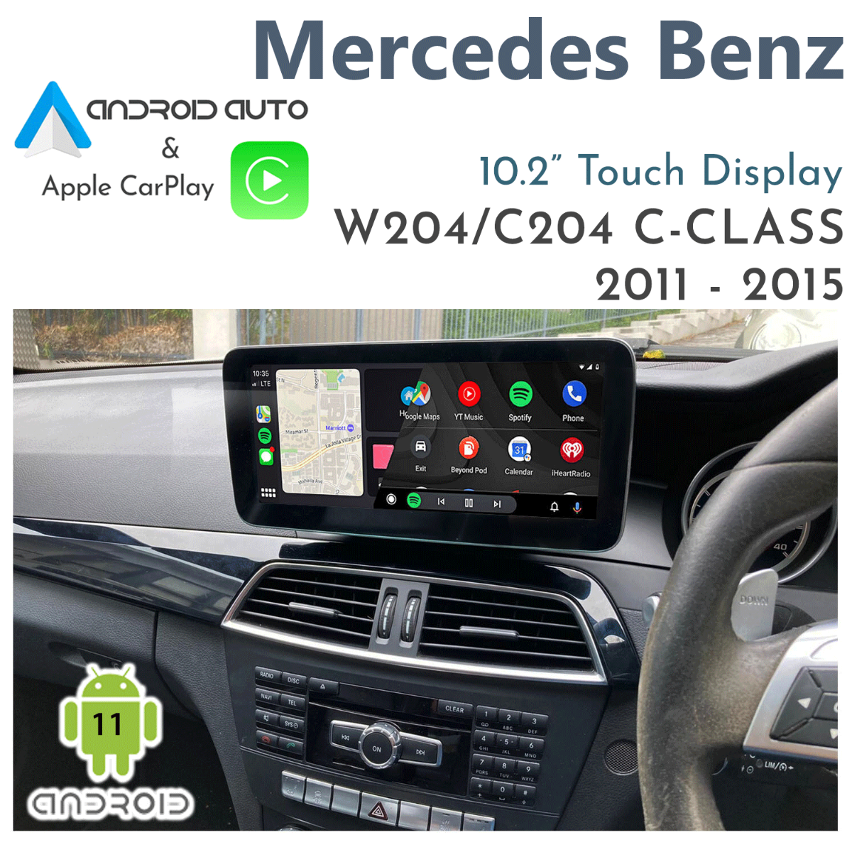 Mercedes Benz W204 C-Class - 10.2" Touch Display with CarPlay & Androi ...